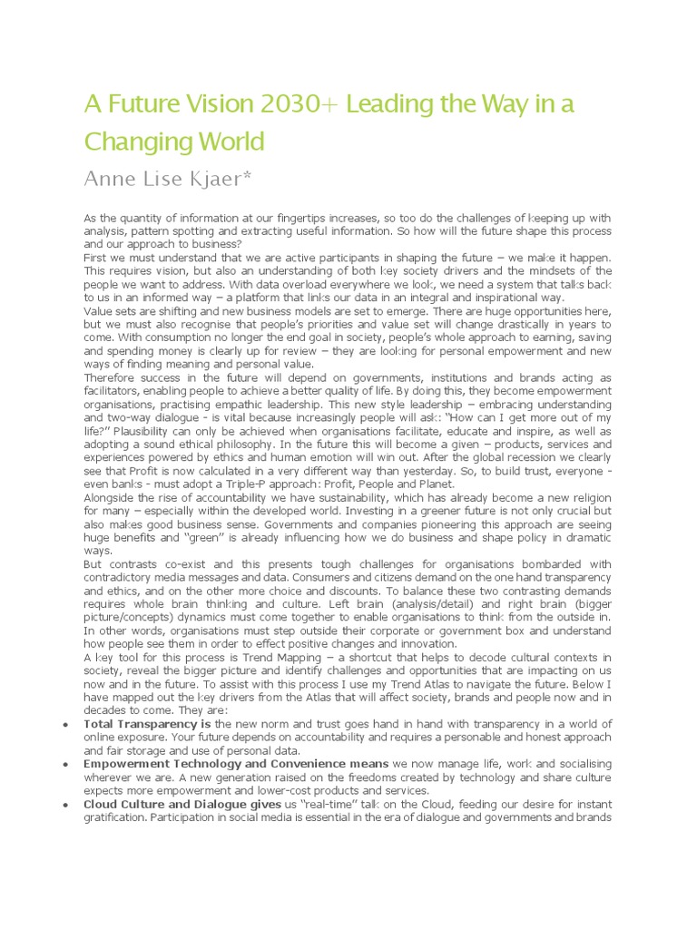 A Future Vision 2030 | PDF | Transparency (Behavior) | Sustainability
