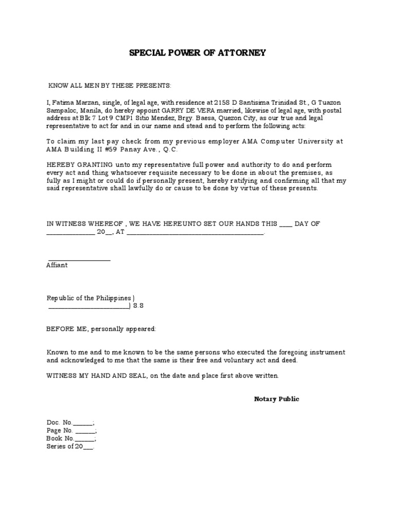 Special Power of Attorney Document | PDF