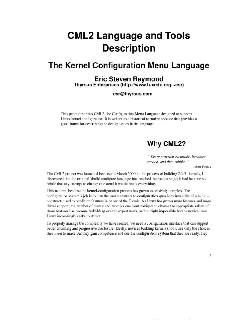 CML2 Language and Tools Description: The Kernel Configuration Menu ...