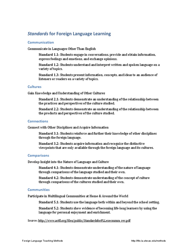 Language Teacher National Standards | PDF