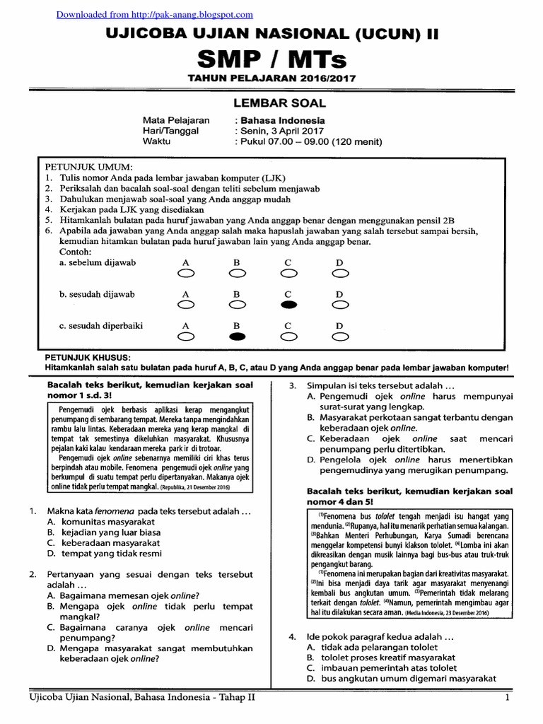 Naskah Soal Dan Kunci Jawaban UCUN DKI 2017 Tahap 2 by (Pak-Anang ...