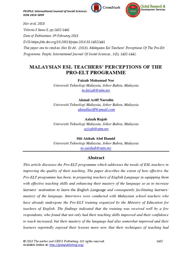 Malaysian Esl Teachers Perceptions of The Pro-Elt Programme 17012018 | PDF | English As A Second ...