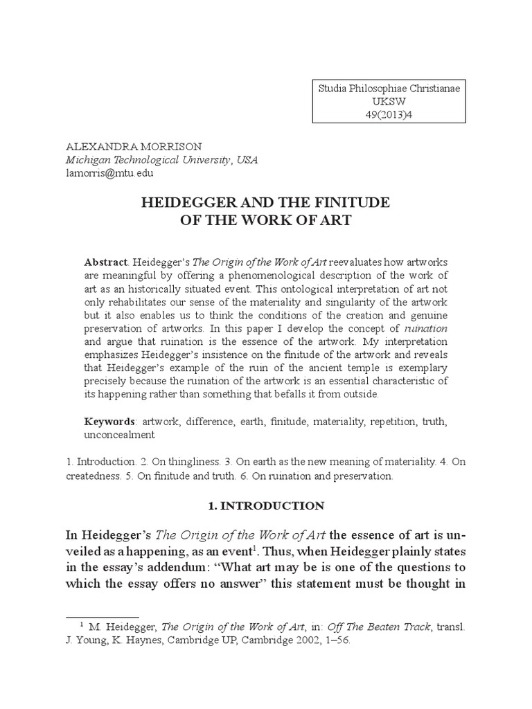 Heidegger and The Finitude of The Work of Art: Michigan Technological ...
