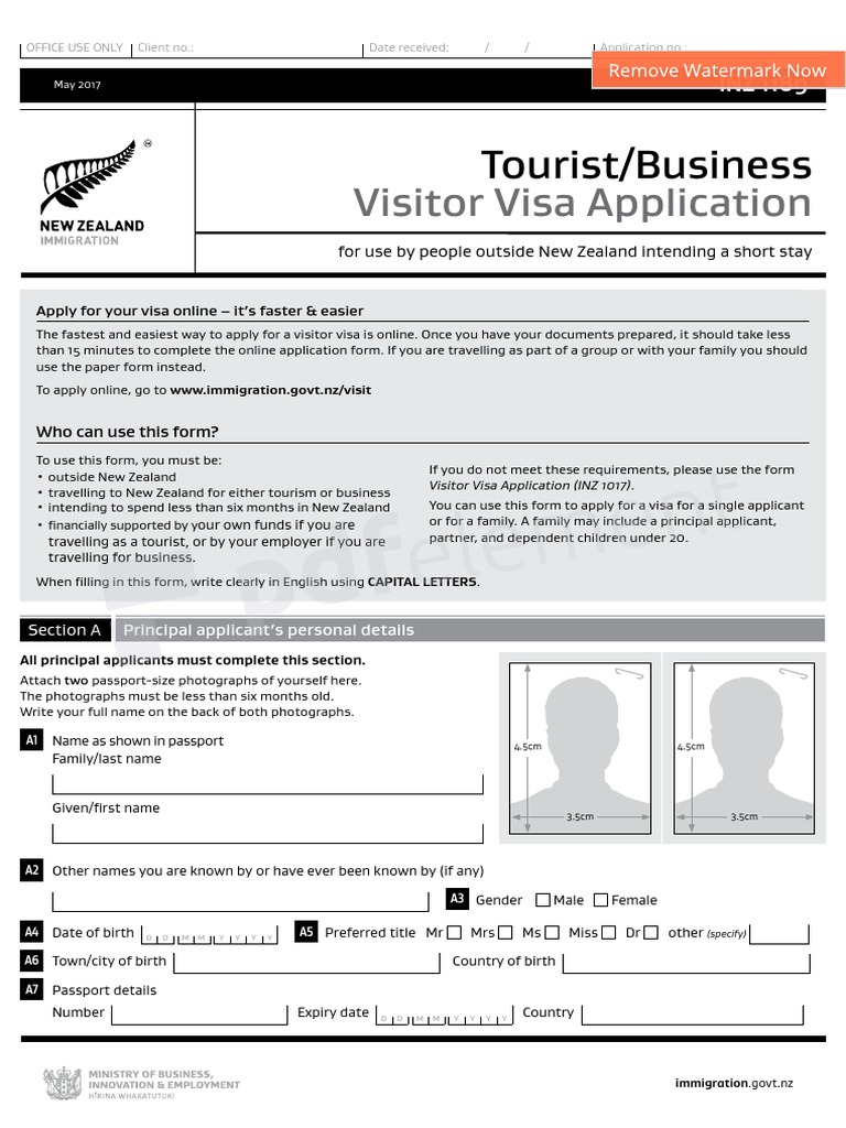 New Zealand Visitor Visa Application Form | PDF | Cheque | Travel Visa