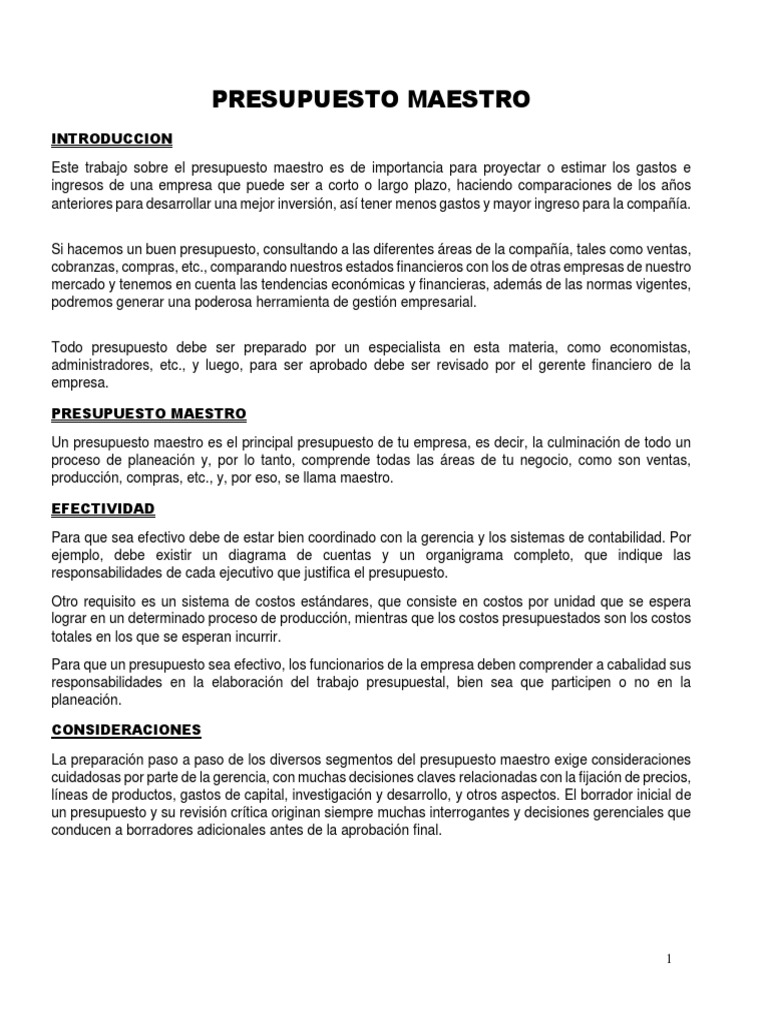 Cómo elaborar un presupuesto maestro | PDF | Presupuesto | Inventario