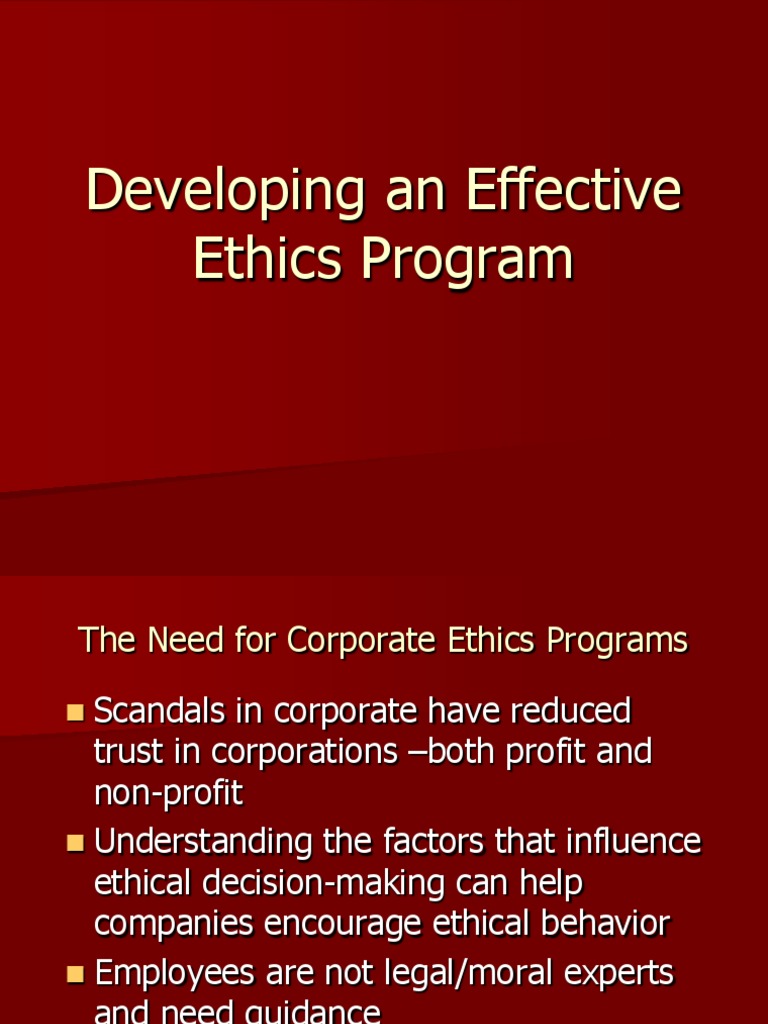 Developing An Effective Ethics Program | PDF | Regulatory Compliance ...
