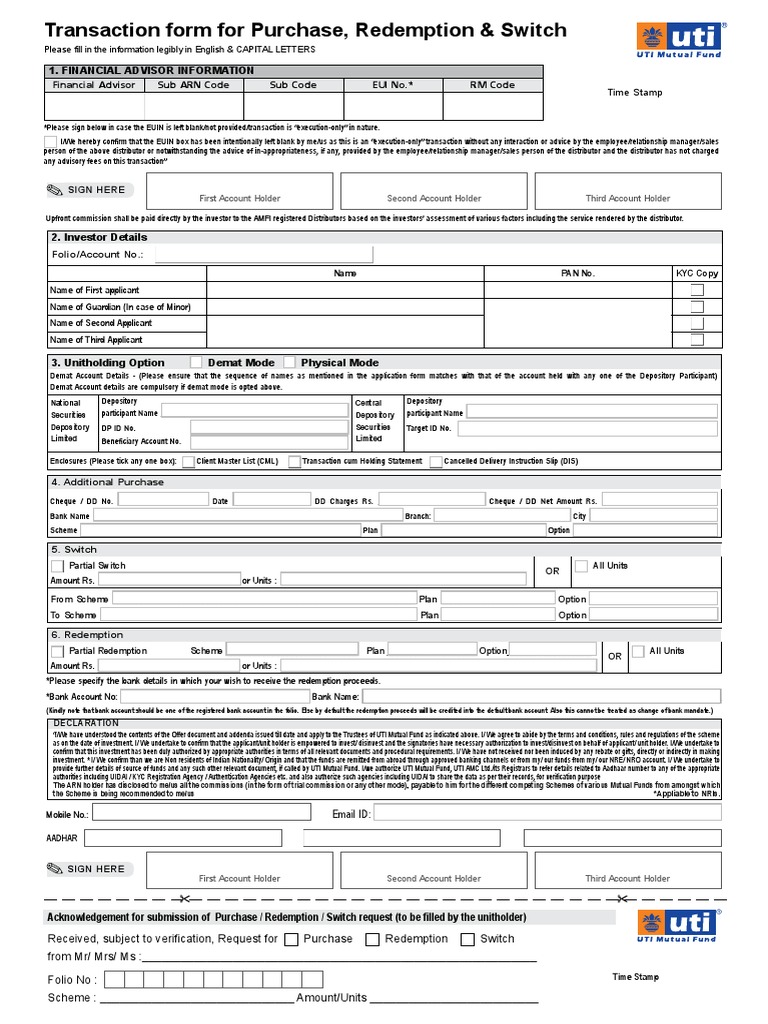 UTIMF Transaction Slip | Download Free PDF | Financial Services | Money