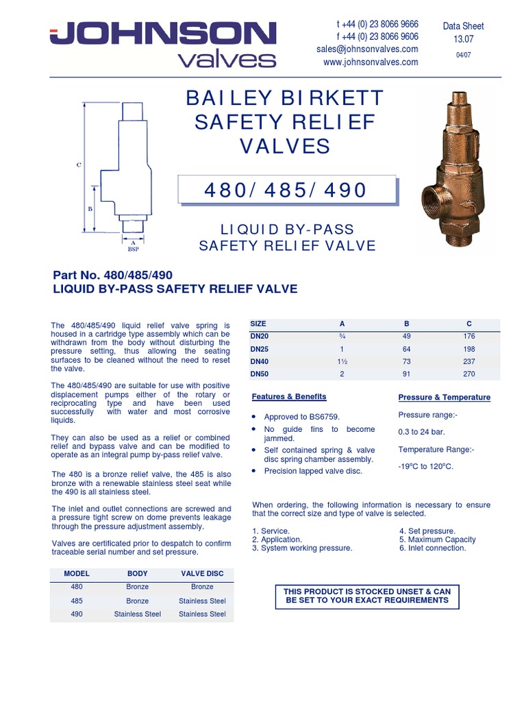 Data Sheet No. 13.07 - 480_485_490 Safety Valve.pdf | Valve | Hydraulics