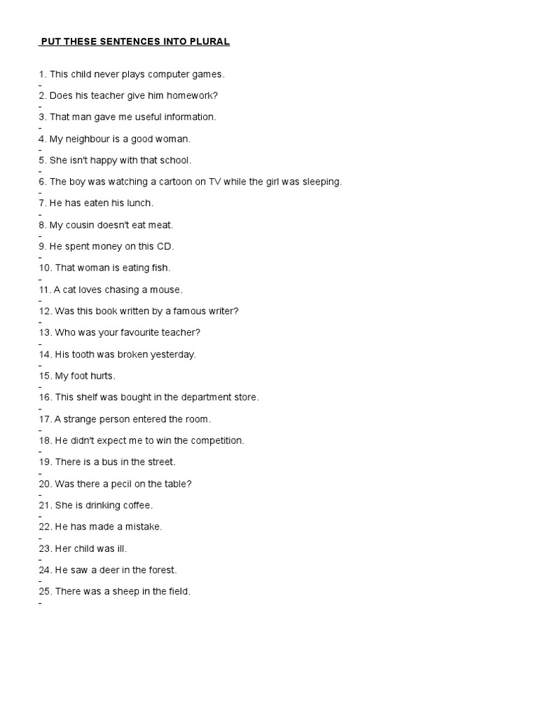 Convert Sentences to Plural Form | PDF