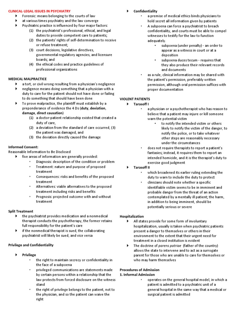Medical Malpractice: Clinical-Legal Issues in Psychiatry | PDF ...