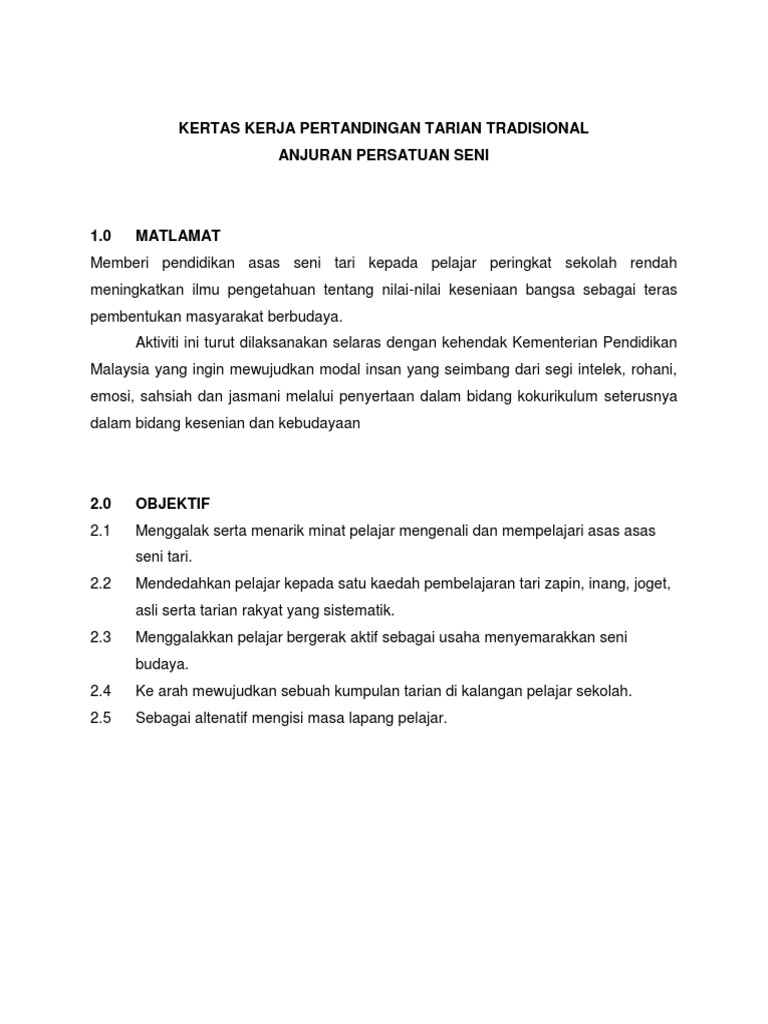 Kertas Kerja Pertandingan Tarian Tradisional - Docx Waj | PDF