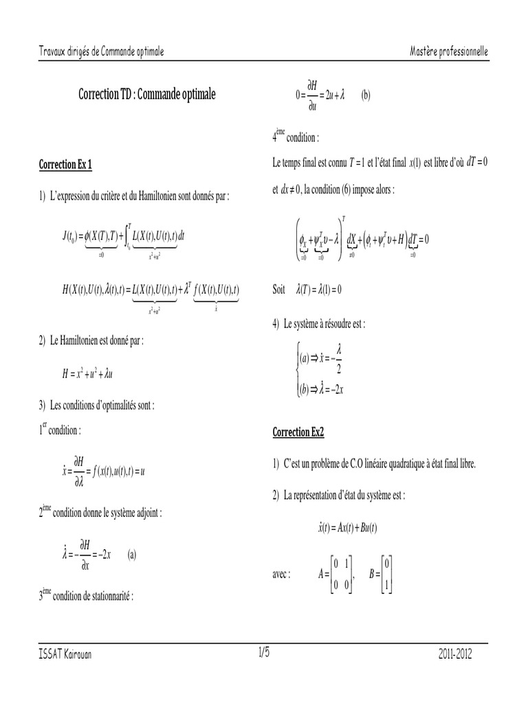 Correction TD Commande Optimale | PDF | Analyses | Physique théorique