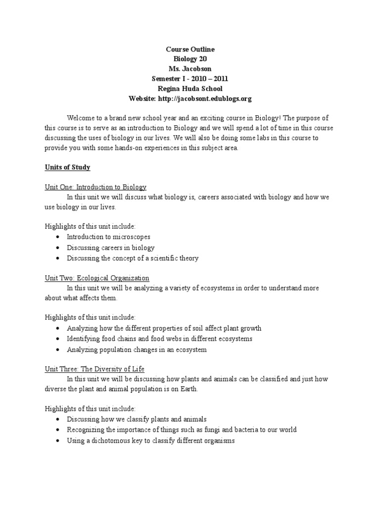 Biology 20 Course Outline Updated | PDF | Biology | Ecology