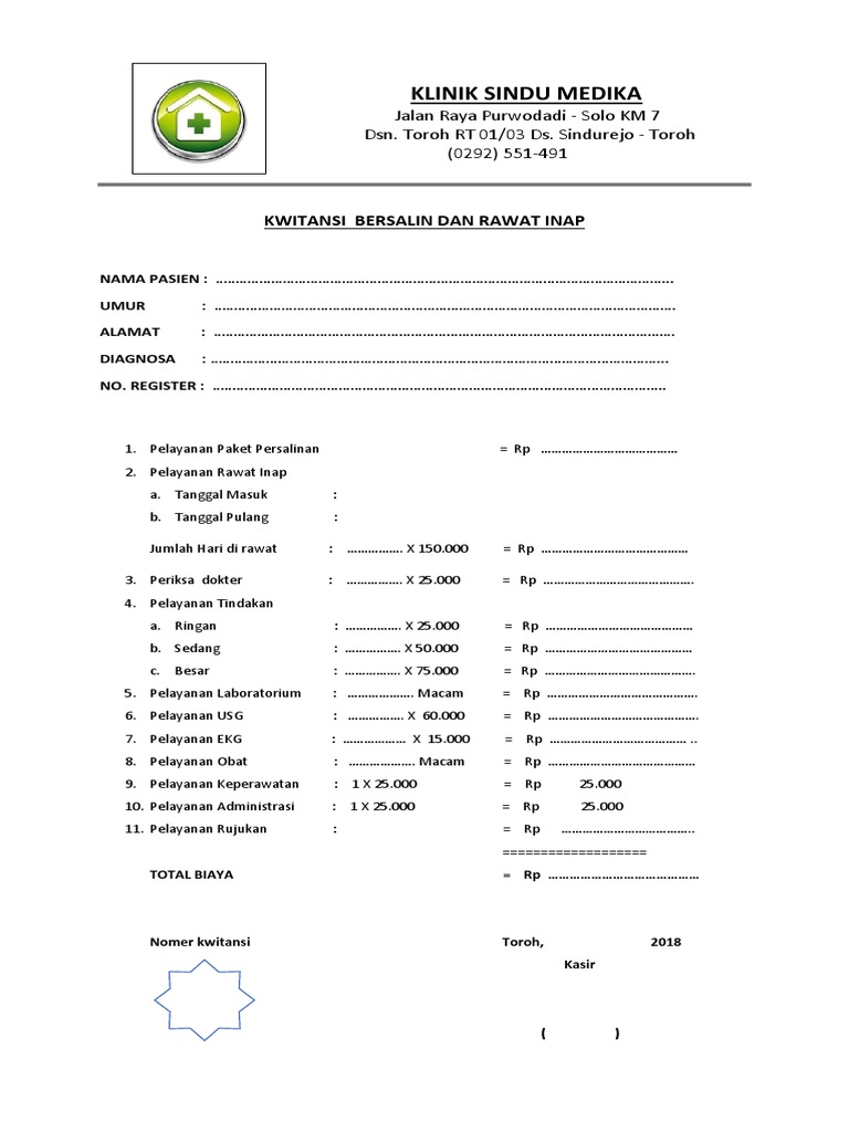 Kwitansi Rawat Inap Dan Bersalin KLINIK SINDU MEDIKA | PDF