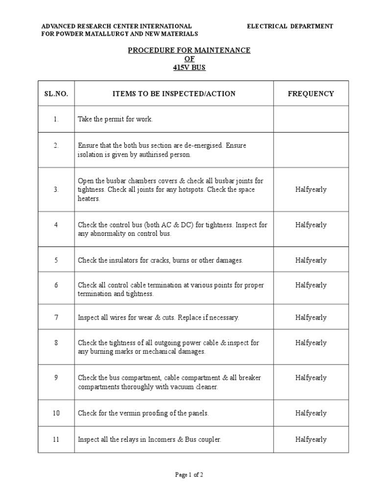 Procedure of Maintenance of 415V BUS | PDF | Electrical Resistance And ...
