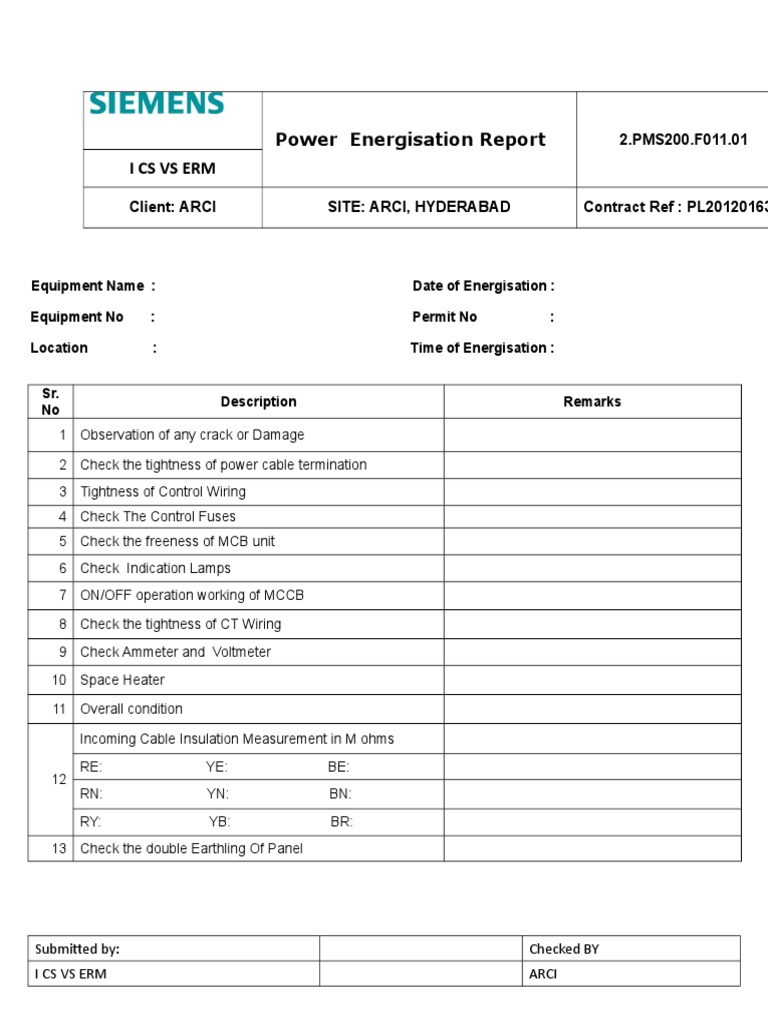 Power Energisation Report Icsvserm: 2.PMS200.F011.01 | PDF