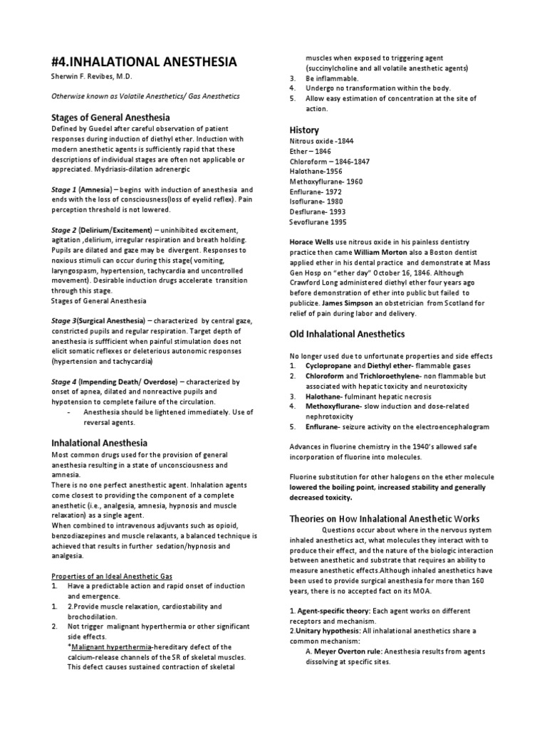 #4.inhalational Anesthesia: Stages of General Anesthesia History | PDF ...