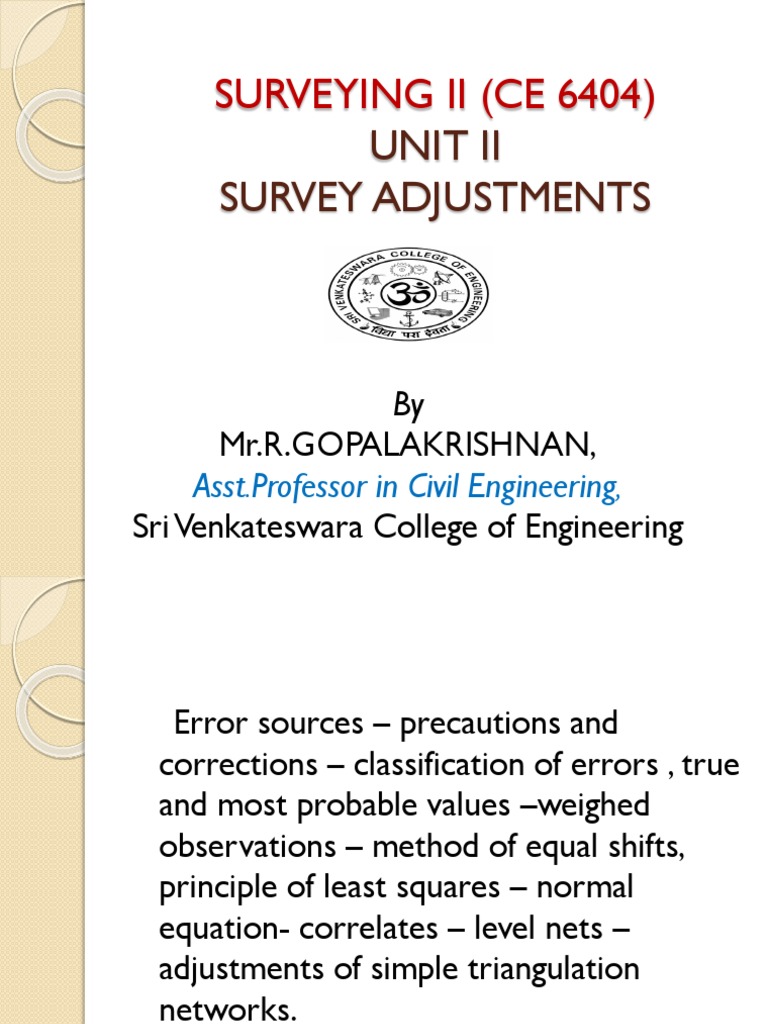 Survey Adjustments R | PDF | Errors And Residuals | Mean
