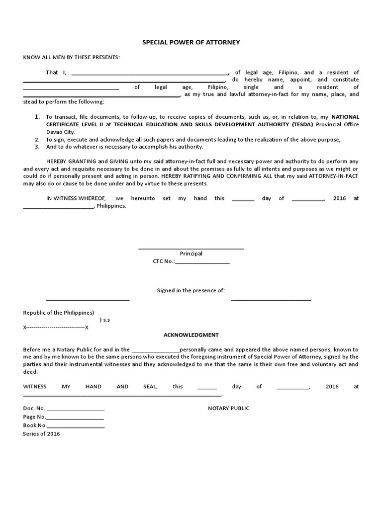Special Power of Attorney - Individual | Power Of Attorney | Notary Public