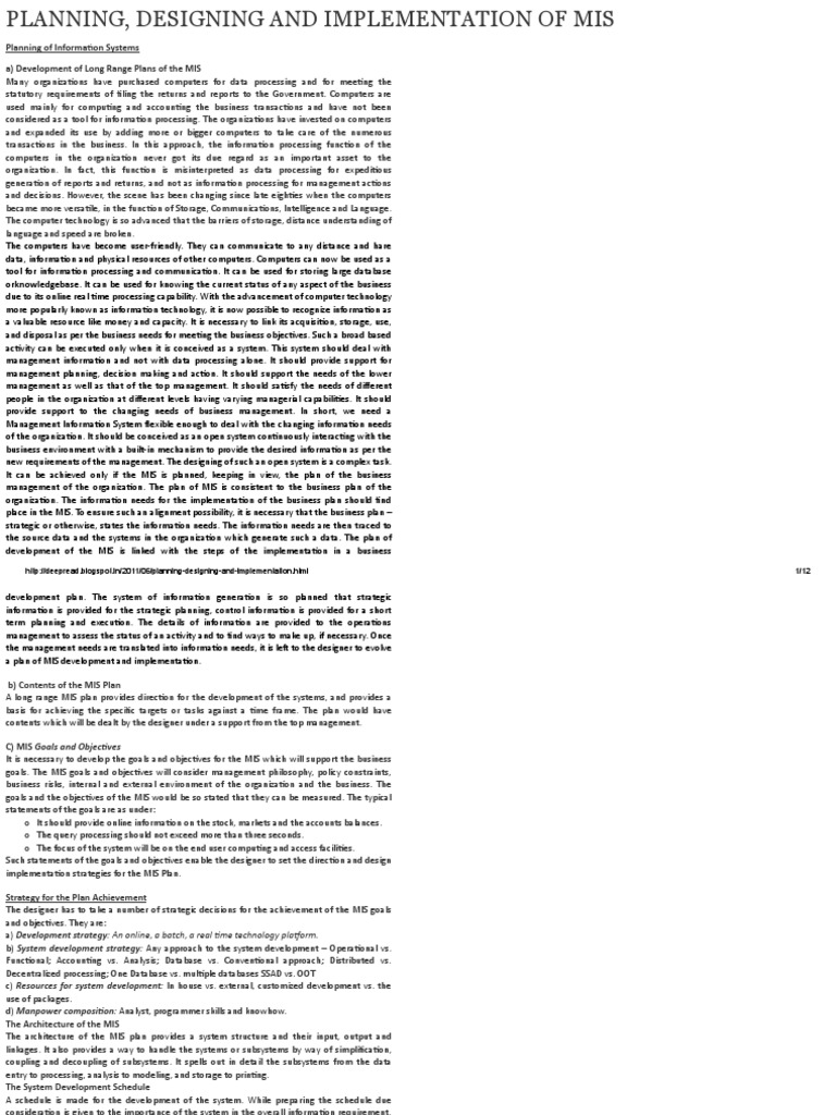 Management Information System - Planning, Designing and Implementation ...