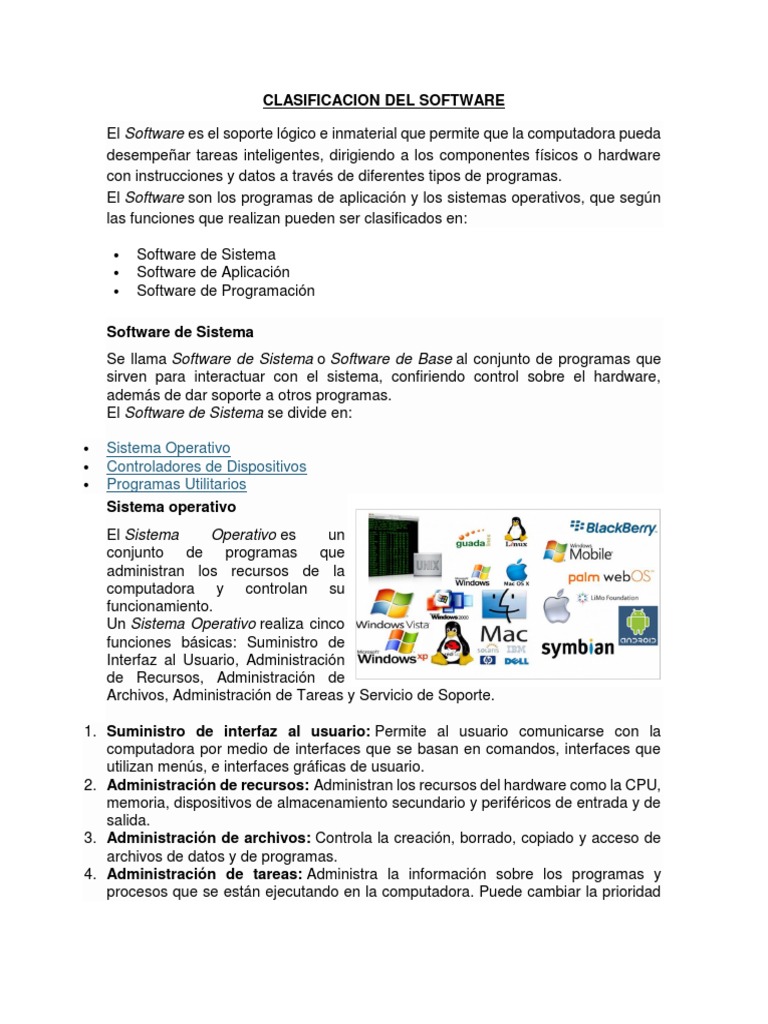 Clasificacion Del Software | PDF | Sistema operativo | Entorno de ...