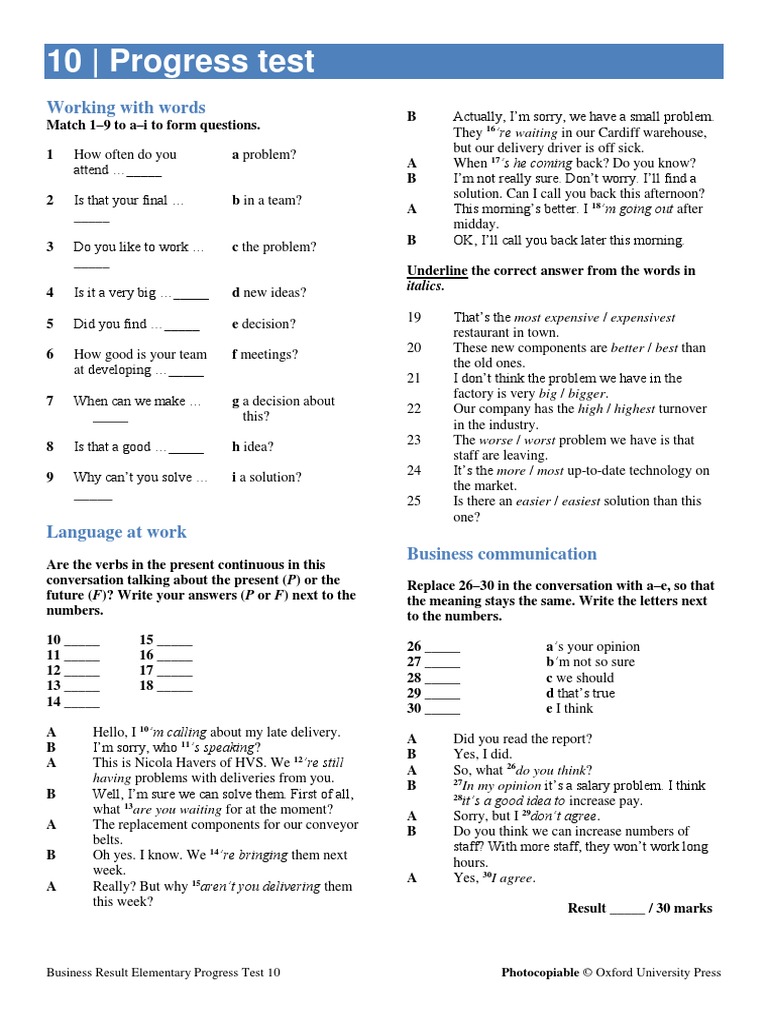 Bre Lem Progress Test 10 | PDF | Communication | Cognition