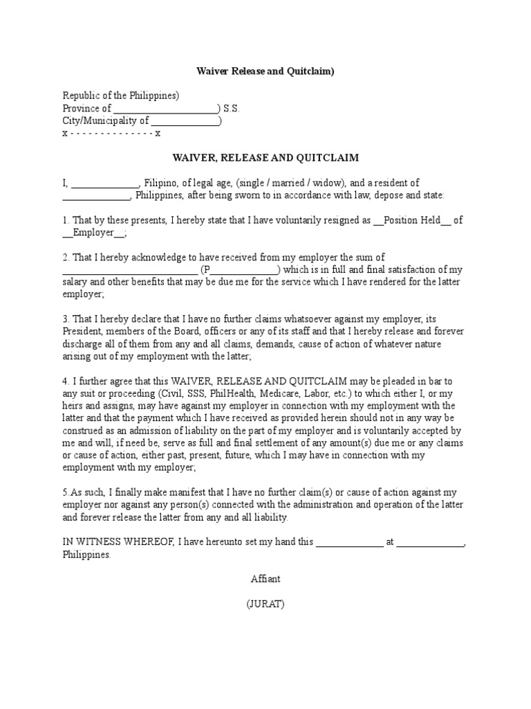 Waiver Release and Quitclaim | PDF