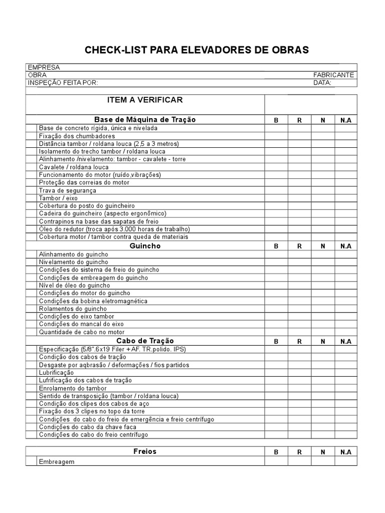 CHECK List Elevadores | PDF | Torre | Engenharia Mecânica