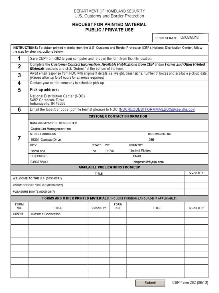 CBP Form 262 | PDF | U.S. Customs And Border Protection | Computing