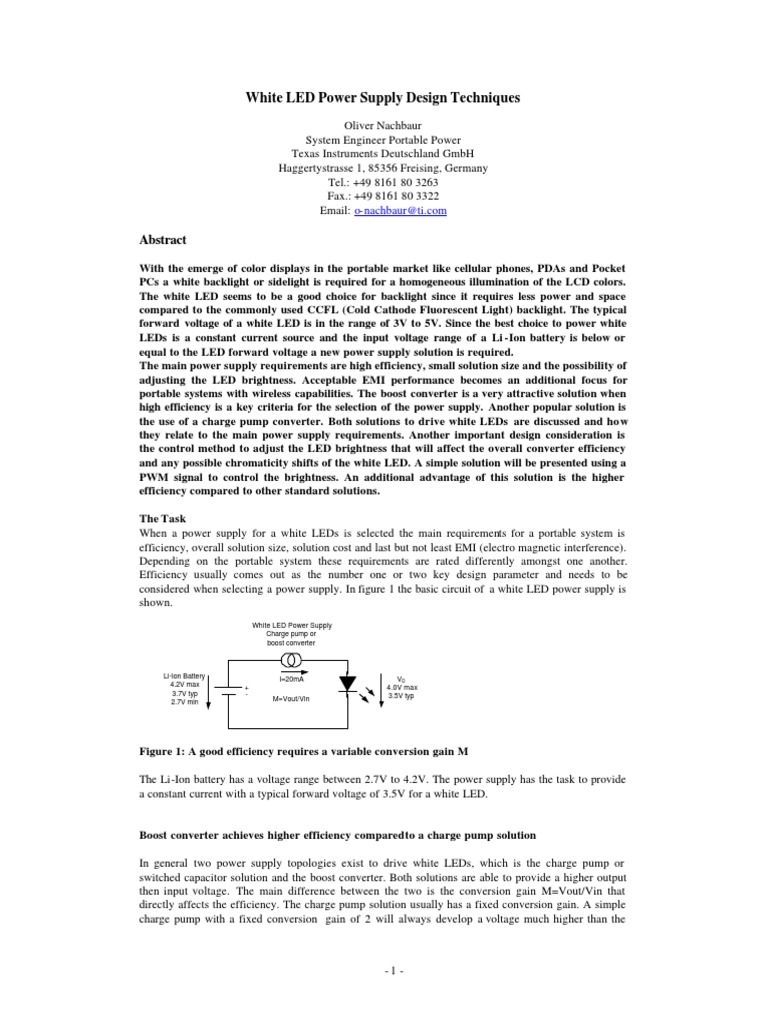 White LED Power Supply Design Techniques | PDF | Light Emitting Diode ...