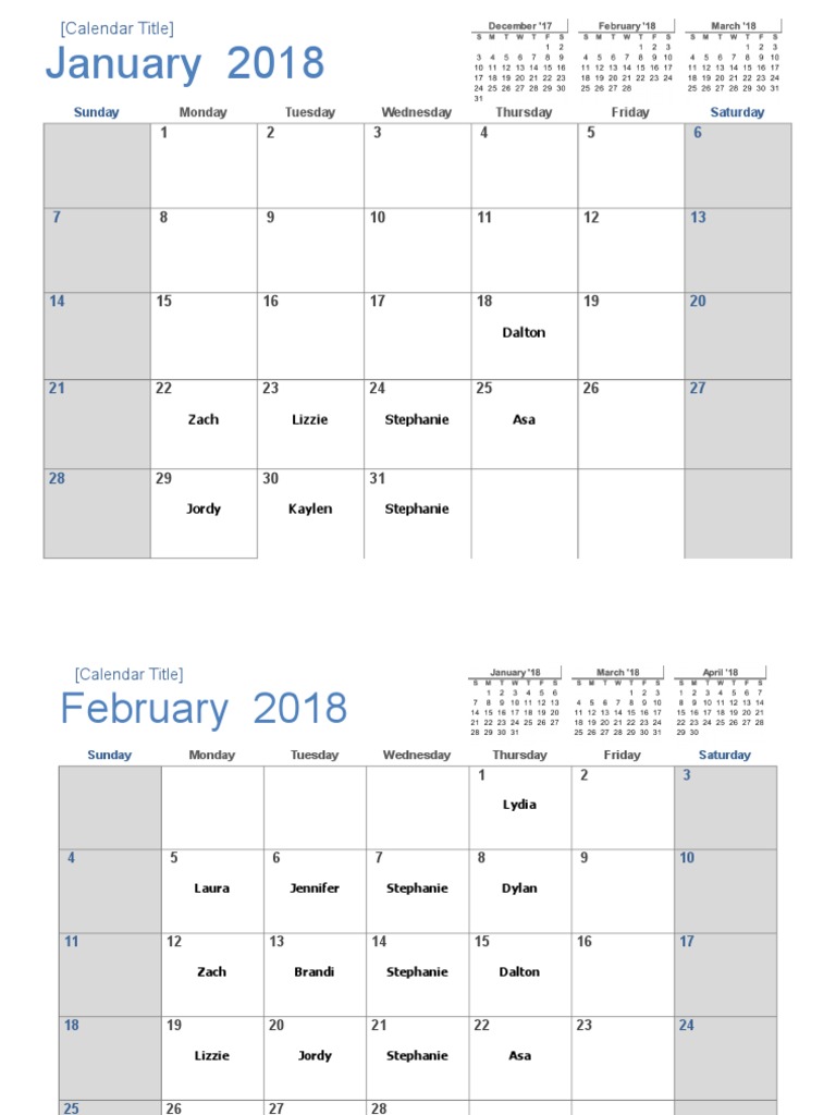January 2018: (Calendar Title) | PDF | Seasons | Holidays