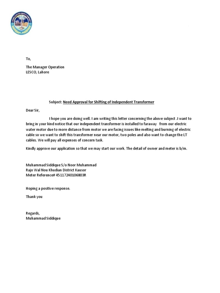 Approval For Shifting of Independent Transformer | PDF