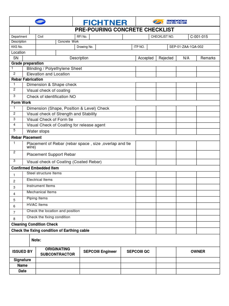 Checklist Concrete | PDF | Concrete | Structural Engineering