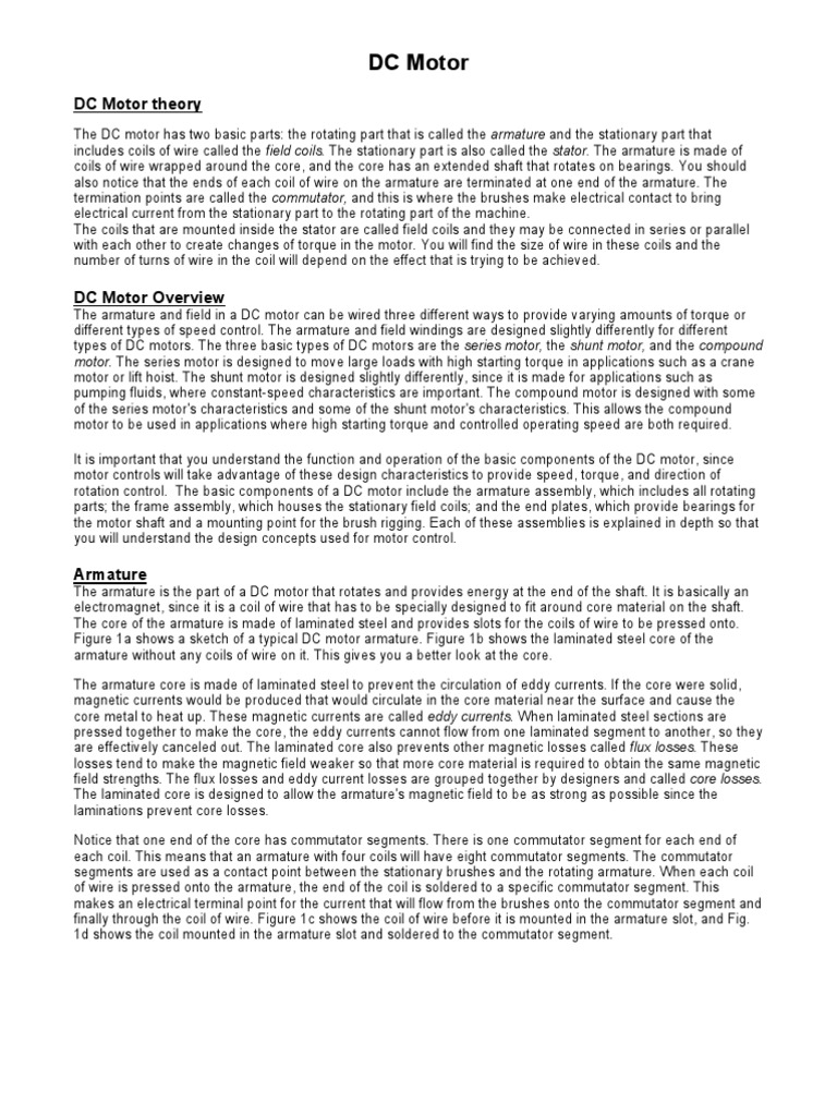 Dcmotornote | PDF | Electric Motor | Inductor