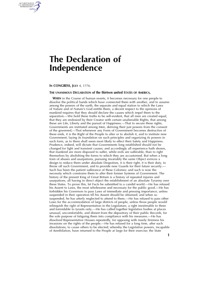 Declaration of Independence | Download Free PDF | Natural And Legal ...