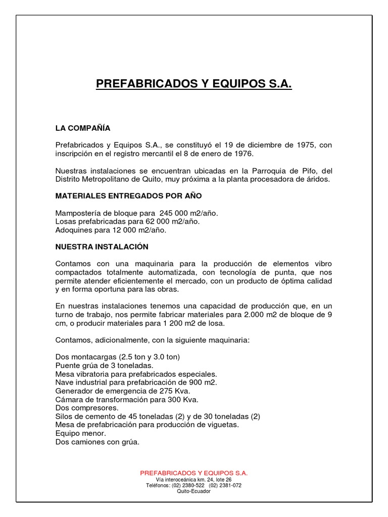 Prefabricados y Equipos S.A.- Líder en prefabricados de hormigón en ...