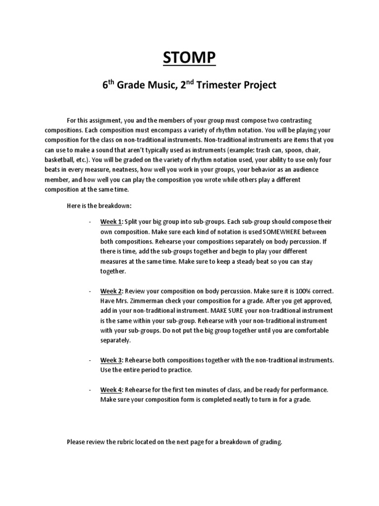 Stomp: 6 Grade Music, 2 Trimester Project | PDF | Musical Compositions ...