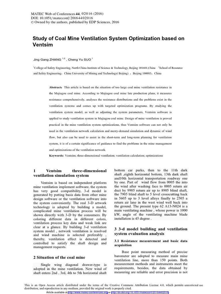 Study of Coal Mine Ventilation System Optimization | PDF | Ventilation ...