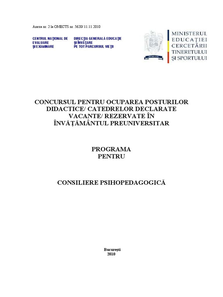 Consiliere Psihopedagogica Programa Titularizare 2018 | PDF