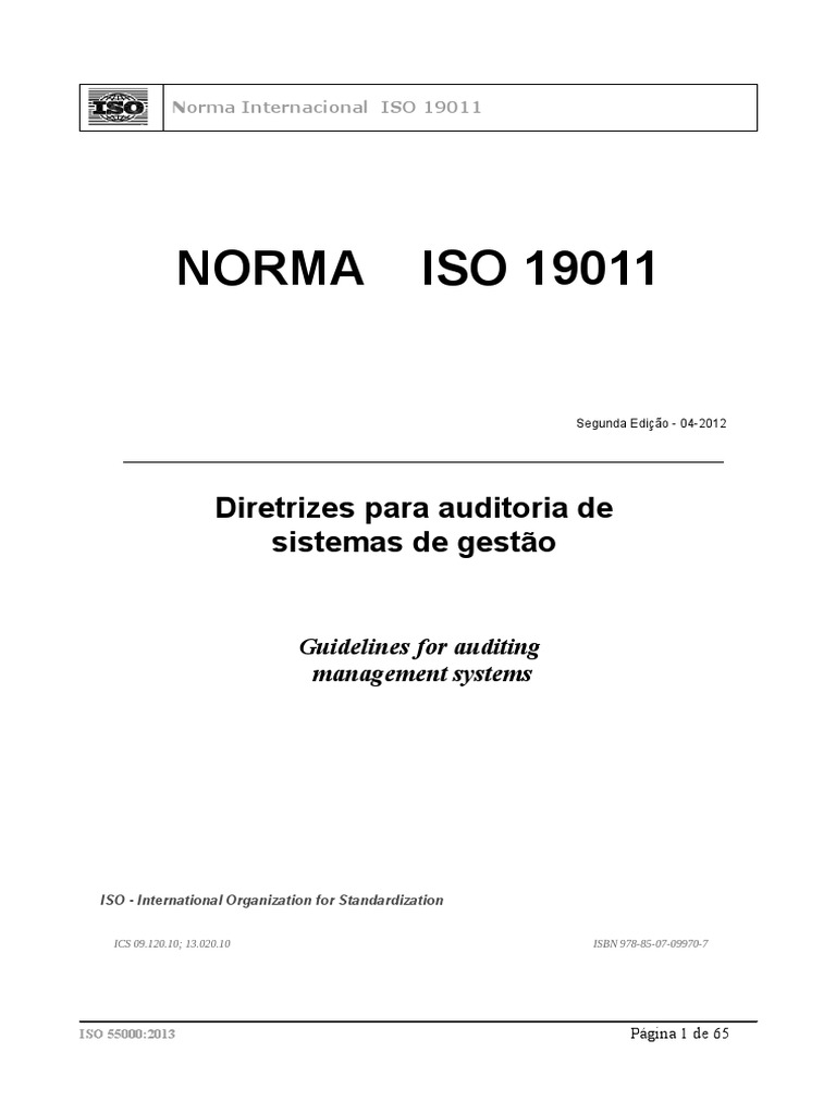 Norma Iso 19011: Diretrizes para Auditoria de Sistemas de Gestão | PDF | Standardization ...
