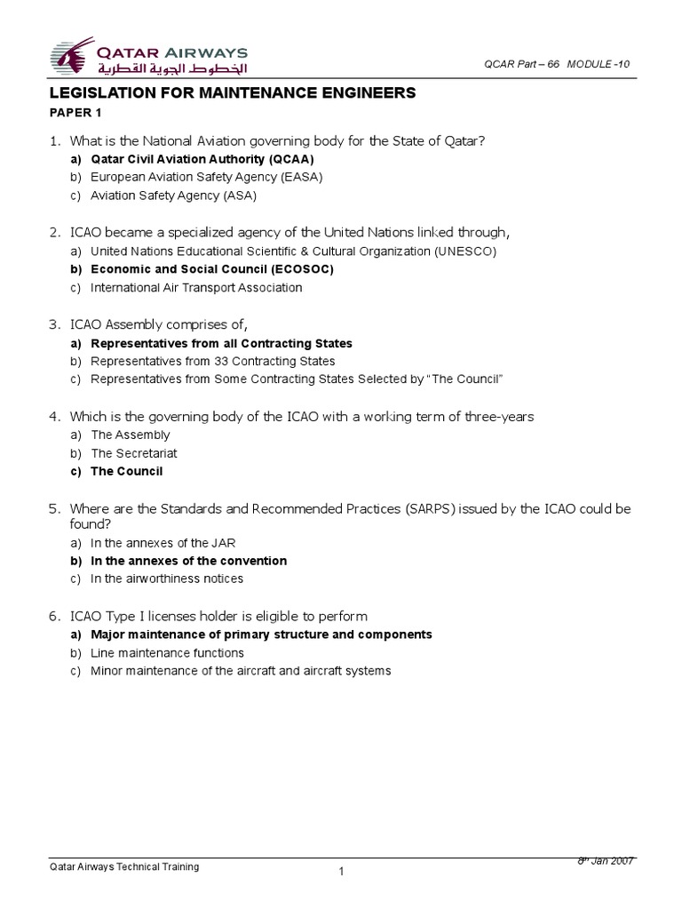 Qatar AIRWAYS Module 10 MCQs | PDF | Aerospace Engineering | Industries
