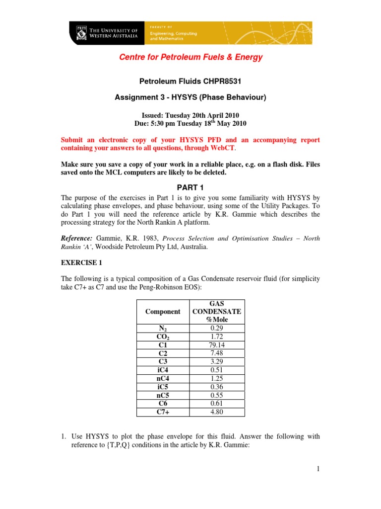 Assignment 3, 2010 - HYSYS | PDF | Phase (Matter) | Phase Diagram