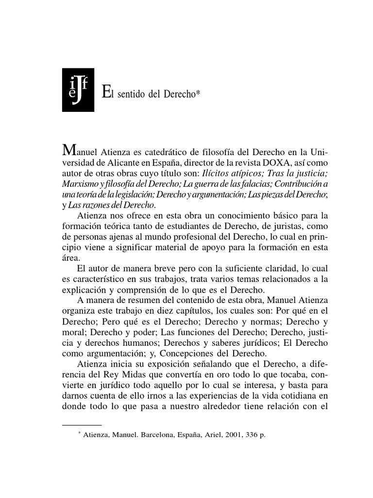 Artículo Sobre El Sentido Del Derecho de Manuel Atienza PDF Artículo Sobre El Sentido Del Derecho de Manuel Atienza PDF