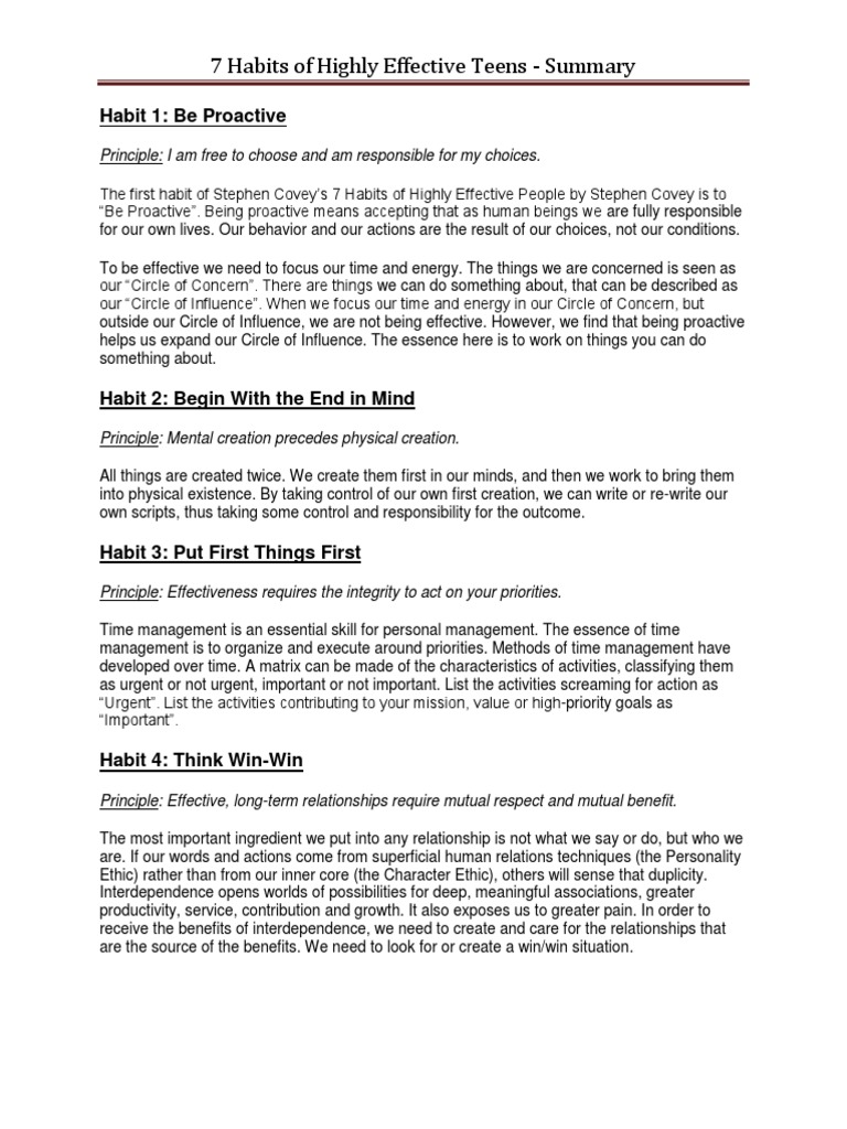 7 Habits Summary | PDF | Habits | Time Management