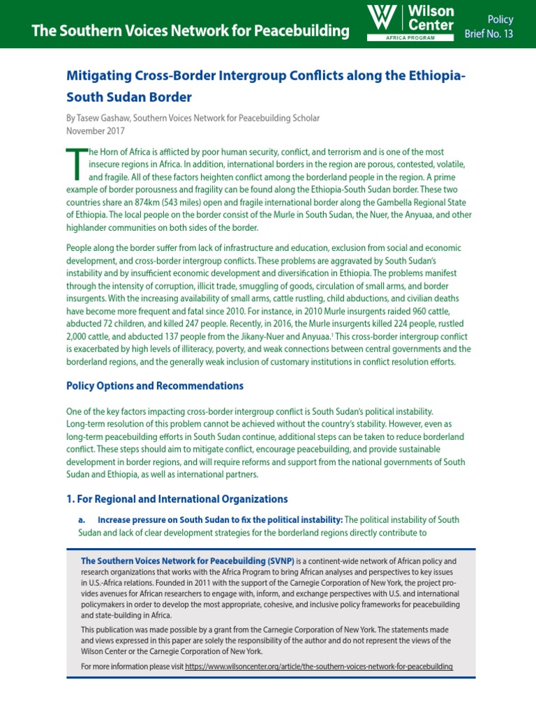 Mitigating Cross-Border Intergroup Conflicts Along The Ethiopia-South ...
