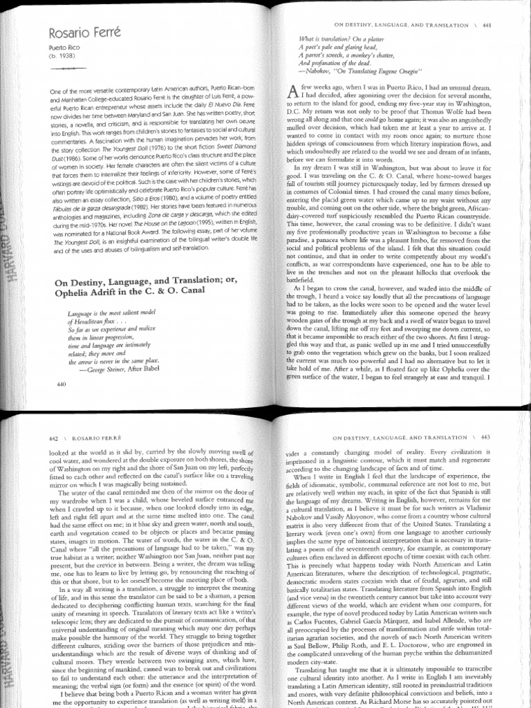 Rosario Ferré, Oh Destiny, Language and Translation Or, Ophelia Adrift ...