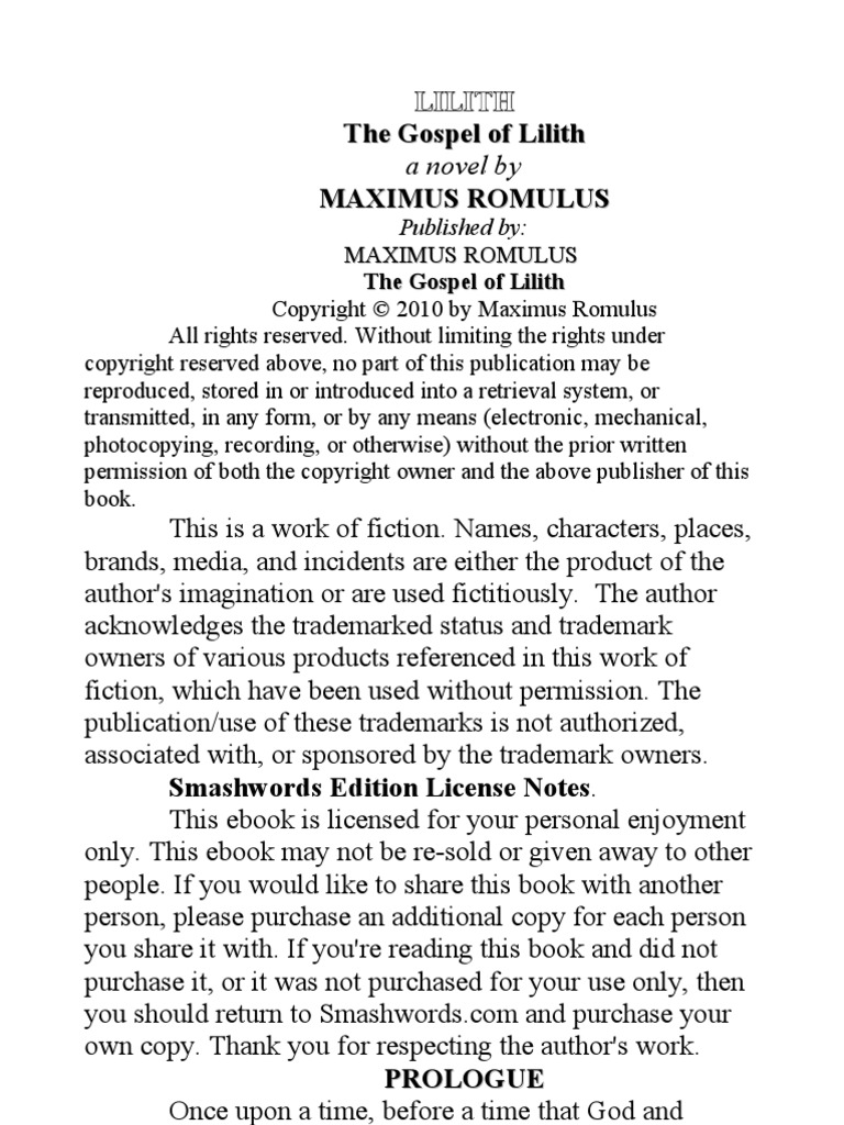 Lilith The Gospel of Lilith Maximus Romulus | PDF | Adam And Eve | Cain ...