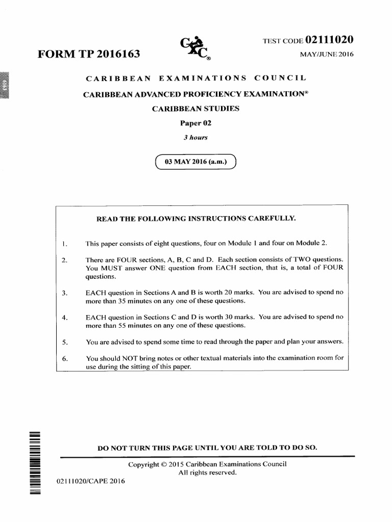 CAPE Caribbean Studies 2016 P2 | PDF | Test (Assessment) | Sociological ...