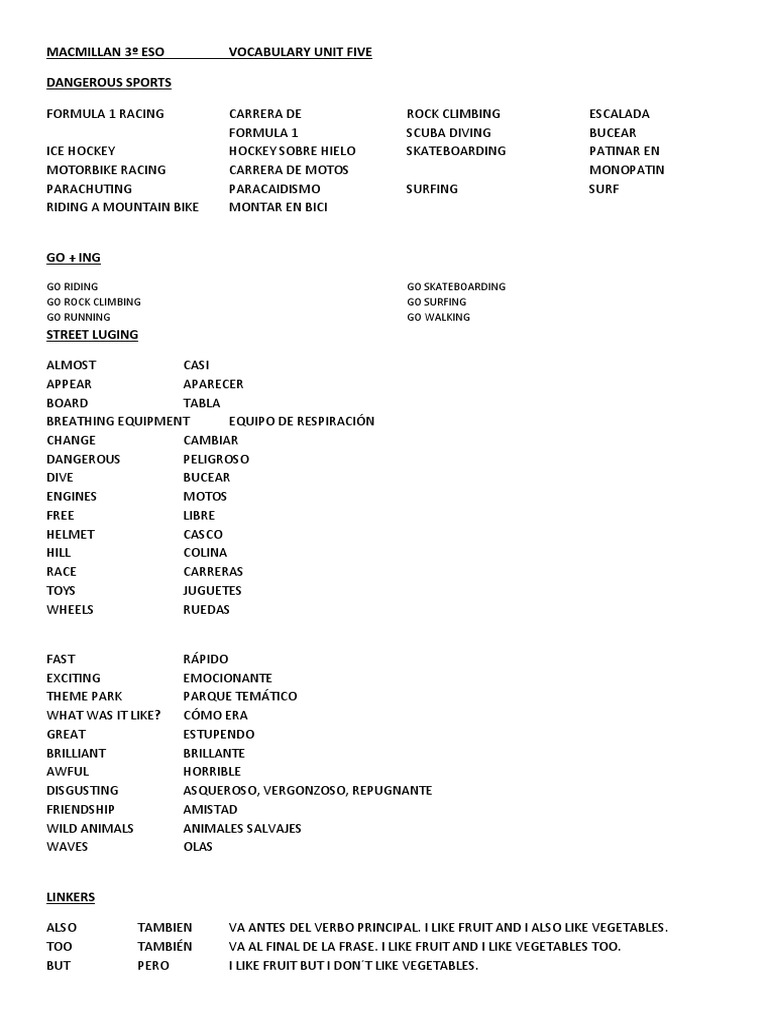 Vocabulary Unit Five | PDF