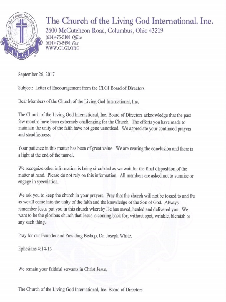 CLGI Letter From Bishops | PDF